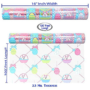 AnapoliZ Easter Cellophane Wrap Roll | 100’ Ft. Long X 16” In. Wide 2.3 Mil Thick , Crystal Clear , Design Cello Wrapping Paper for Treats , Baskets , Gifts Bunnies & Eggs