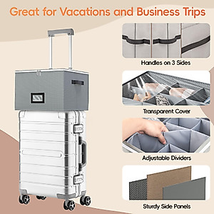 Tiyforiba Shoe Organizer for Closet - Large shoe storage boxes Fit 16 Pairs, Fabric Shoe Bin with Clear Cover, Adjustable Dividers for Shoes, Handbags, Blankets, Linen, Clothing, 1 pack