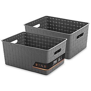 BINO | Plastic Storage Baskets Large - Grey | THE STABLE COLLECTION | Multi-Use Storage | Rectangular Cabinet Organizer | Baskets For Organizing with Handles | Home Office Organization and Storage