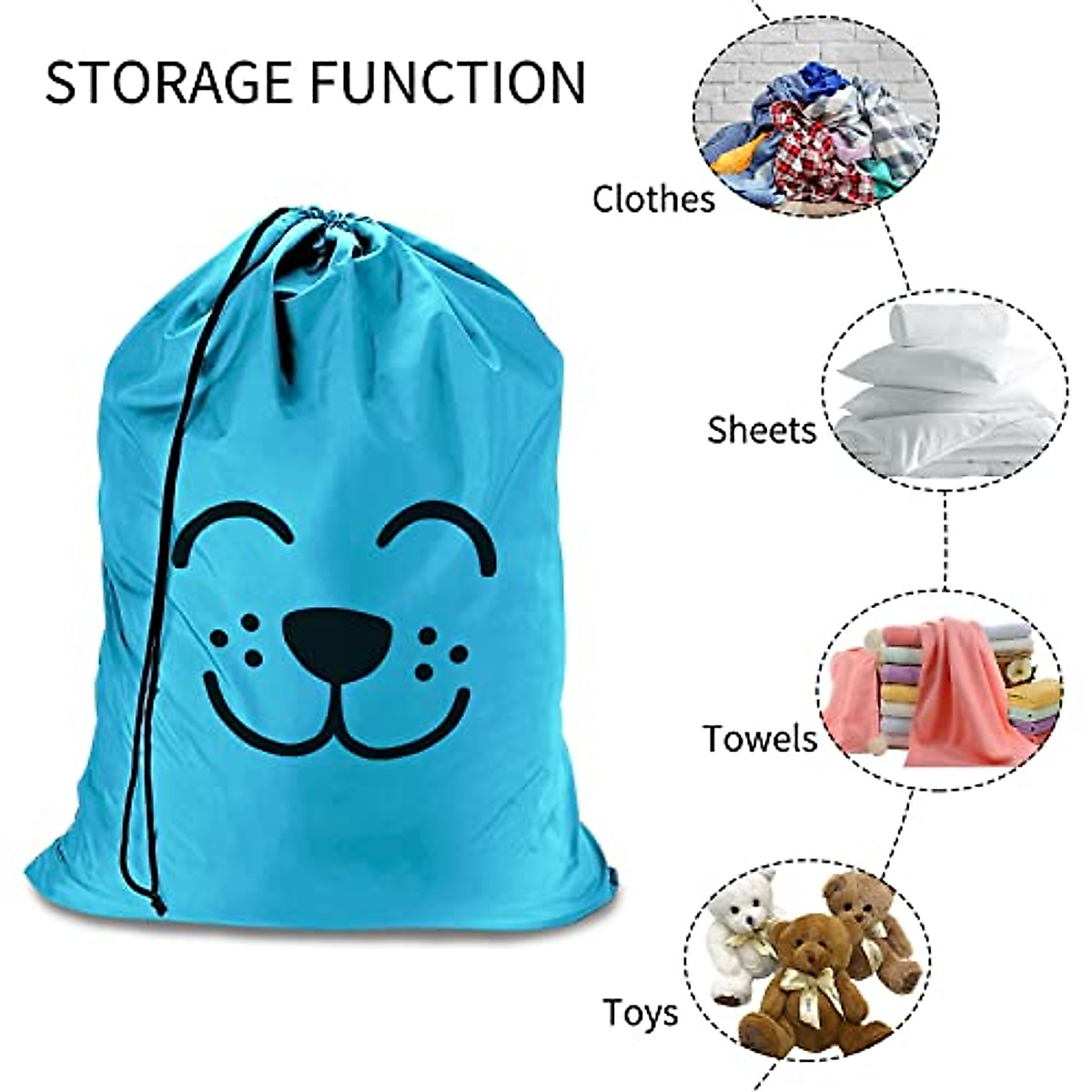 Laundry Bag with Cute Dog Face Pattern, Laundry Bags Extra Large Heavy Duty, Dog Canvas Laundry Bag with Strap, Dirty Laundry Travel Bag, Easy Fit a Laundry Hamper or Basket, Dog Lover Gifts…