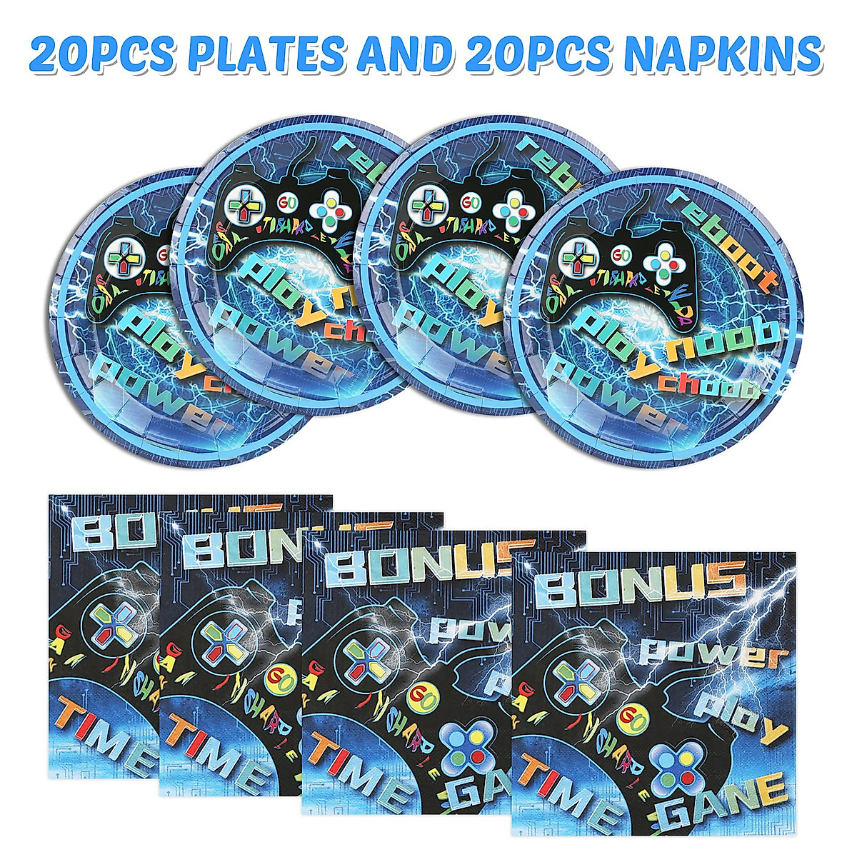Video Game Party Supplies Pick,20 Game Party Plates and 20 Game Party Napkins ,Gamer Birthday Decorations for Boys(Video Game)