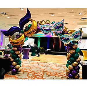 Mardi Gras Balloon Garland Kit,108 PCS Purple Green Gold Balloons Mask Sign Foil Balloons for Mardi Gras Masquerade New Orleans Party