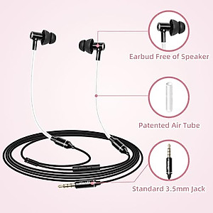 ibrain Air Tube Headphones EMF Free Airtube Earbuds Wired Air Tube Headset with Microphone in Ear Airtube Earphones Noise Cancelling with Patented Technology for Safe Listening - Black