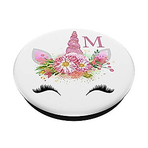 Cell Phone Holder Pop Up Handle,Cute Unicorn Pink Initial M PopSockets PopGrip: Swappable Grip for Phones & Tablets