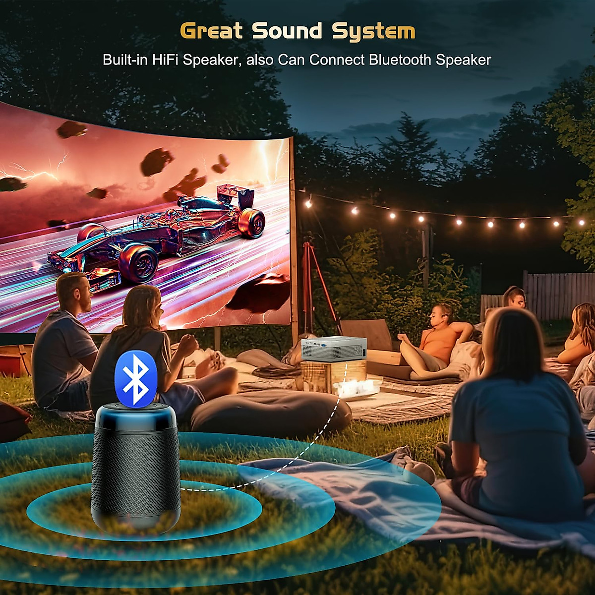 Projector with WiFi and Bluetooth 5.1, 2023 Upgraded 9000 Lux 1080P Full HD Supported, Portable Outdoor Projector Mini Projector Compatible with Smartphone HDMI USB AV AUX VGA