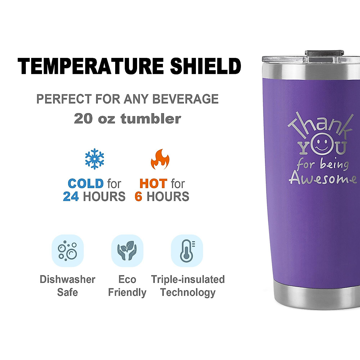 DLOCCOLD Thank You Gift for Coworkers, Valentine's Day, Appreciation for Employees, Teachers, Friends - 'Thank You for Being Awesome' Tumbler, Administrative Day, Purple