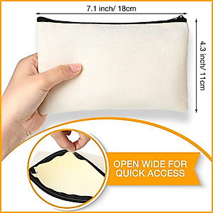 80 Pack Canvas Zipper Makeup Bags Bulk Pencil Pouches Blank DIY Craft Canvas Cosmetic Bag Pouch with Zipper for Makeup Cosmetic Toiletry Stationary Storage