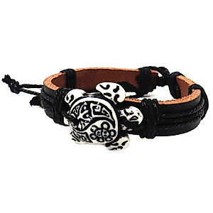 Sea Turtle Bracelet with Indian Symbols Engraved-Turtle with Coqui Taino and Indian Sun-Hawaiian Sea Turtles Leather Bracelet