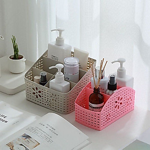 Plastic Makeup Storage Organizer Caddy - Divided Basket Bin for Bathroom Vanity Countertop with Mesh Hollow Design for Shower Kitchen Office Desk (5 cells)