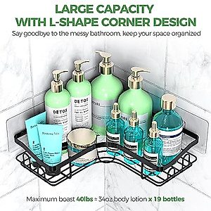 3Free Corner Shower Caddy, 4 Pack Strong Adhesive Shower Organizer with Soap Holder and 12 Hooks No Drilling Shower Shelves, Rustproof SUS304 Stainless Steel Bathroom Shower Shelf for Inside Shower