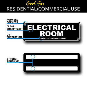 Sign for Door, Authorized Personnel Only in Acrylic Plastic, Black and White, Rounded Corners, Durable, Long Lasting with Double Sided Tape in the Back - 3" x 9" (Electrical Room)