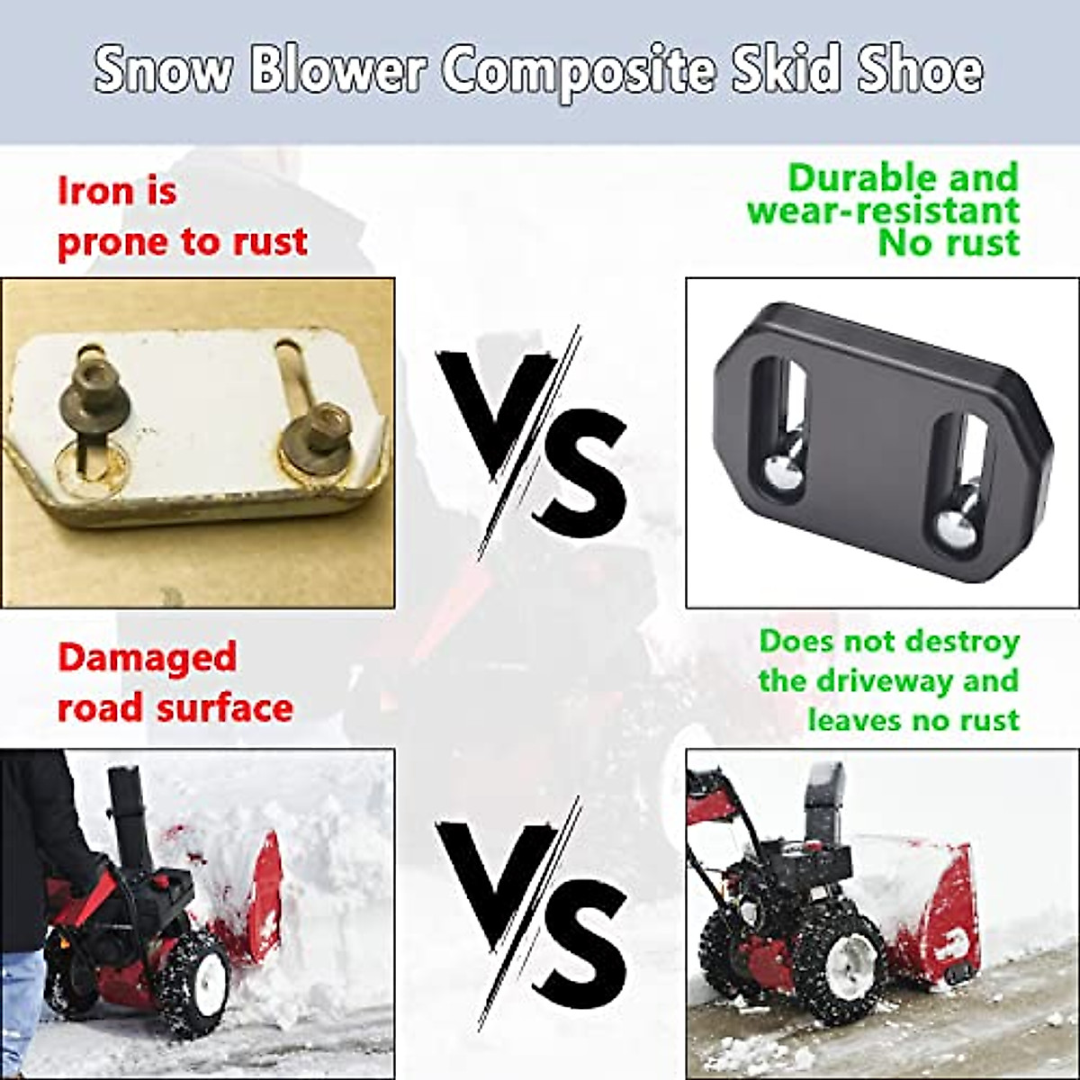 2 Pack Height Adjust Composite Skid Shoe Replaces 784-5580,784-5580-0637 for MTD 2-Stage Snow Thrower Models 1992 and After - with Bolts and Nuts