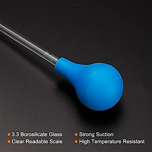 PATIKIL Graduated Dropper Pipettes Kit, 2pcs 0.5ml Borosilicate Glass Pipette with Rubber Cap for Transfer Liquid for Lab, Chemistry, Clear