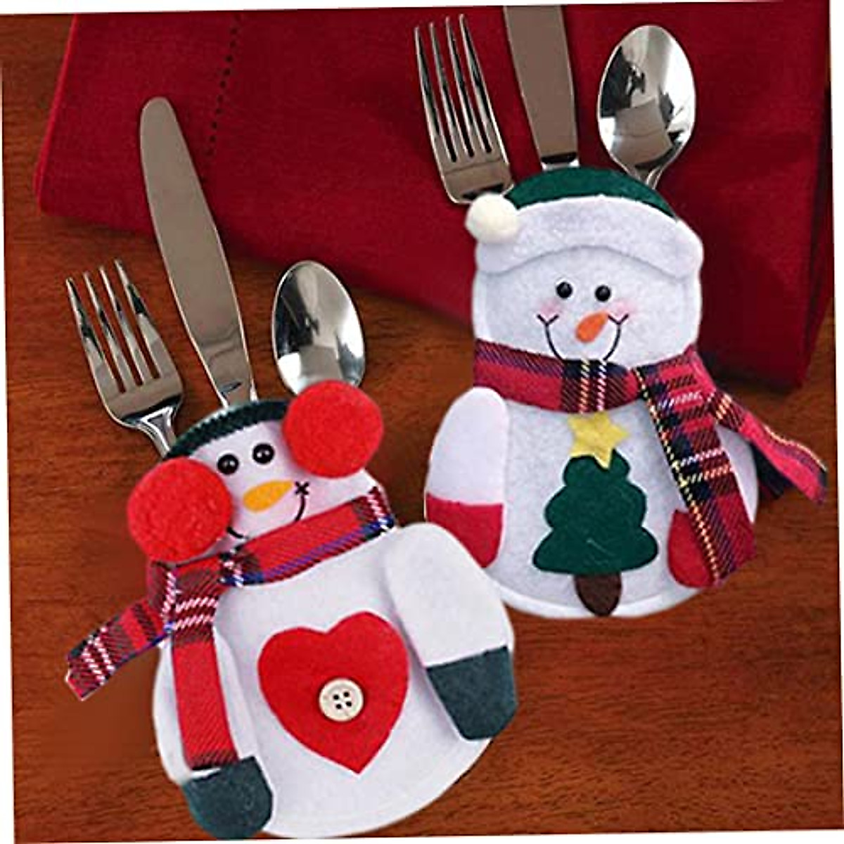 KUYYFDS Tableware Holders Set Snowman Silverware Bags Forks Covers Christmas Party Table Decoration 8 Pcs Spork