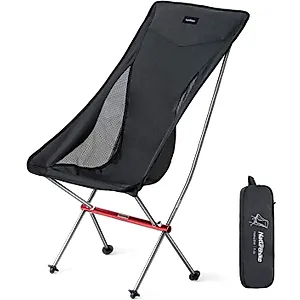 Naturehike Folding Camping Chair, Lightweight High Back Portable Compact Chair, Large Heavy Duty 330lbs for Adults, Hiking Camp Backpacking Beach Picnic Fishing with Storage Bag, Black