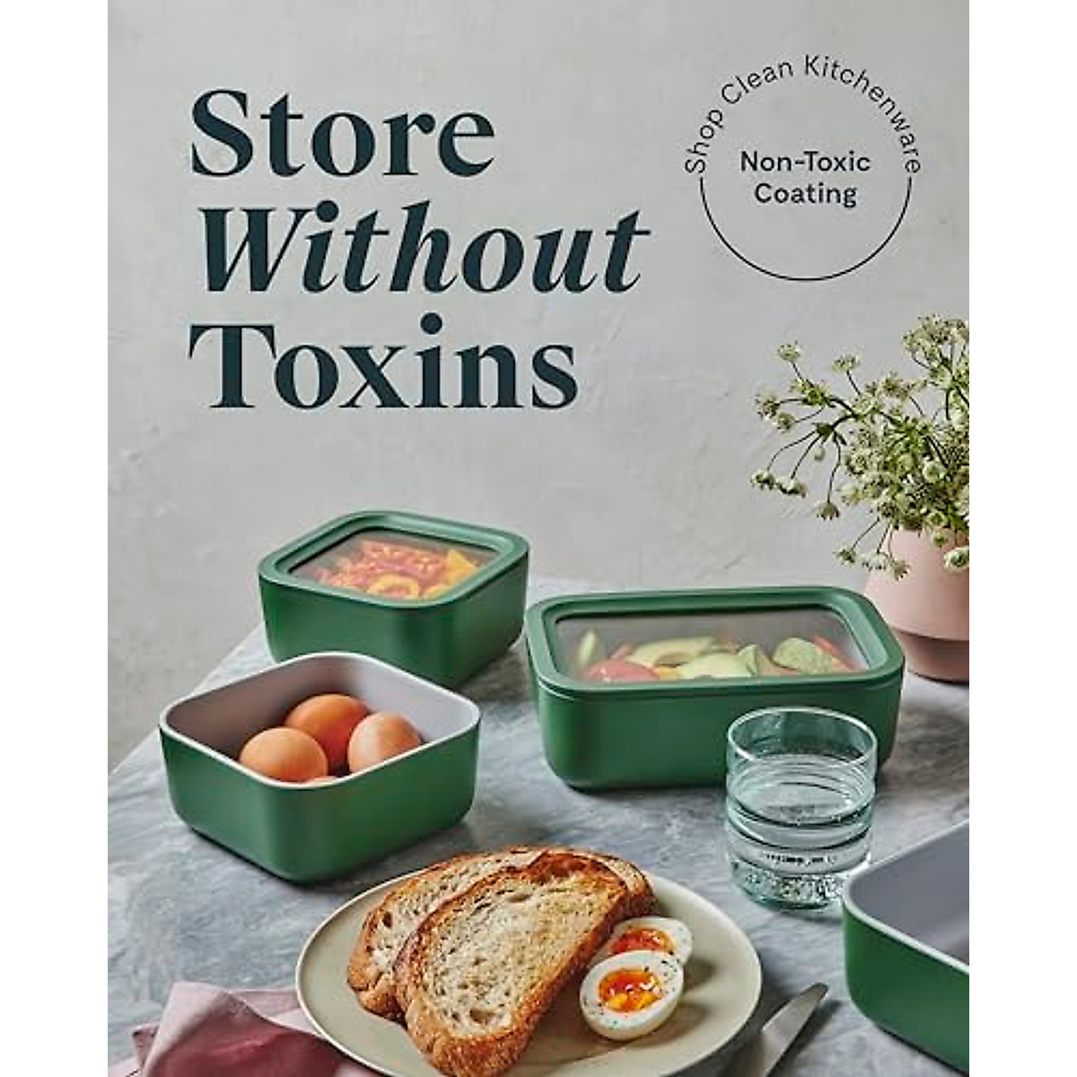 Caraway 2pc Glass Food Storage Set - 6.6 Cup Food Containers (2) - Ceramic Coated - Non Toxic, Non Stick Lunch Box with Lids. Dishwasher, Oven, & Microwave Safe - Navy