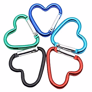 BeeSpring 10 Pcs Heart Shaped Aluminum Alloy Keychain Clip Carabiner Snaphook Hook Holder Aluminum Heart Carabiner Hook Clip Key Holder