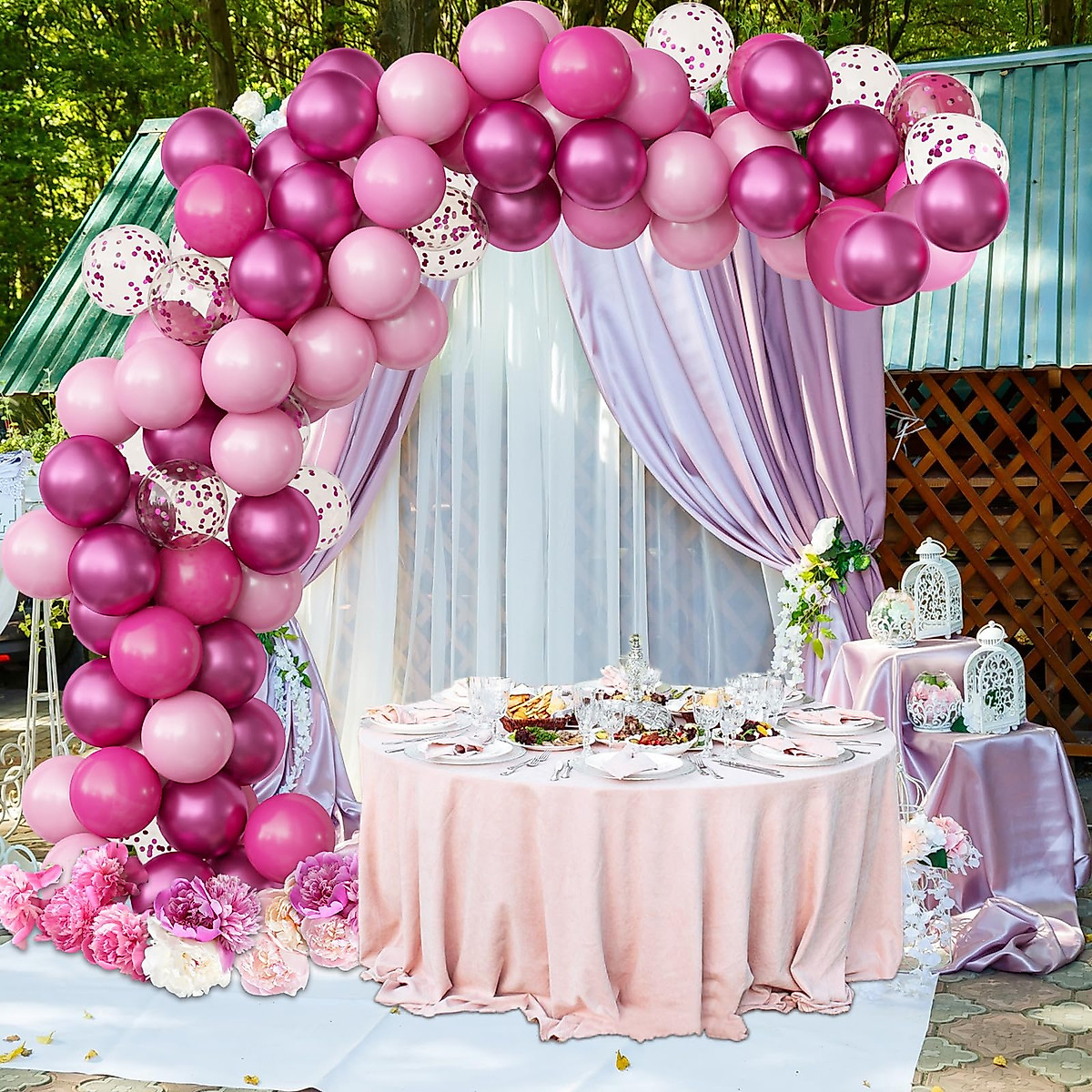 OuMuaMua Pink Balloons Hot Pink Balloons Set, 62Pcs Metallic Pink Balloons Magenta Balloons Baby Light Pink Balloons for Women Girls Baby Shower Birthday Princess Party Decorations, 12 Inch