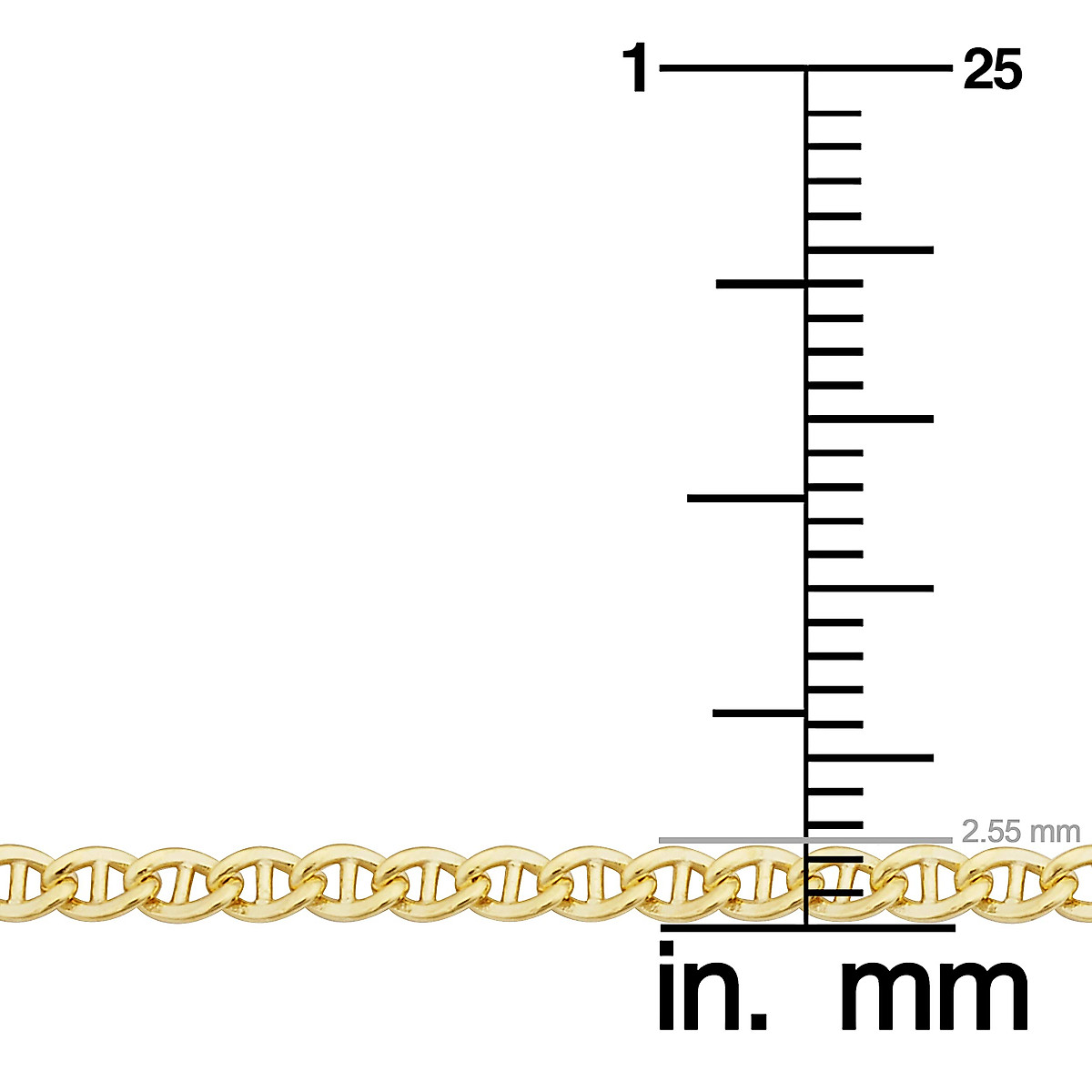 Solid 14k Yellow Gold Filled Mariner Link Chain Necklace (2.55 mm, 36 inch)