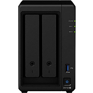 Synology DiskStation DS720+ NAS Server with Celeron 2.0GHz CPU, 6GB Memory, 32TB HDD Storage, 1TB M.2 NVMe SSD, 2 x 1GbE LAN Ports, DSM Operating System