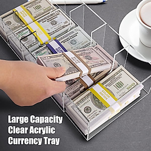 Mczxon Clear Cash Tray With 300 Currency Wrappers, Acrylic Money Organizer Storage Change Box Case - 5 Compartments