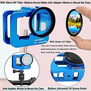 Gurmoir Aluminum Protective Case for GoPro Hero 11 Hero 10/9 Black, Back Door Metal Housing Frame, Side Open Wire Connectable Video Cage with 52mm UV Filter, Rock Solid and Heat Dissipation