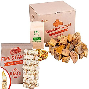 Fire Starter 60+ pc XXL Size - Сharcoal fire Starters - Better Than Lighter Cubes and Firestarter Squares and Zorestar Apple Wood Chunks - 10-12lb of Smoking Wood for Grilling and BBQ