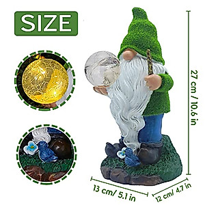 Untimaty Garden Gnome Statue Outdoor Resin Gnome Figurine Outdoor Solar Powered LED Garden Lights 10.7" Resin Garden Figurine (Wizard)