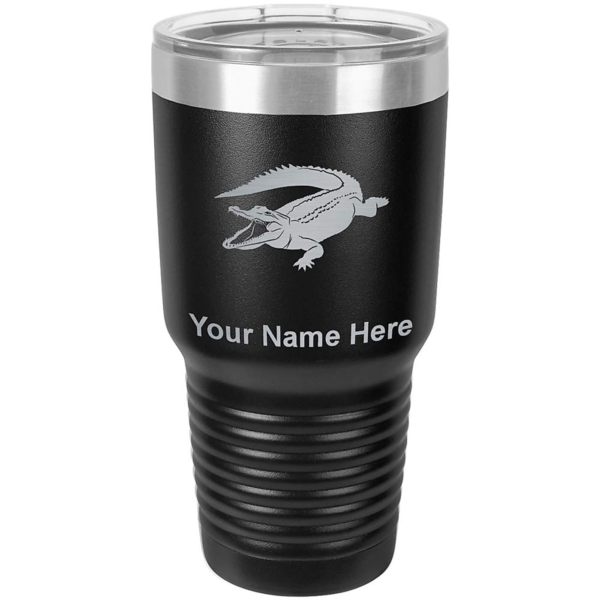 LaserGram 30oz Vacuum Insulated Tumbler Mug, Alligator, Personalized Engraving Included (Black)