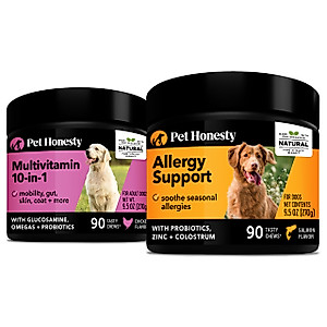PetHonesty 10 in 1 Multivitamin + Allergy Support Soft Chew Supplement Bundle - Skin & Seasonal Pollen Allergies - Itch Relief for Dogs - Joint, Digestive, Heart, Skin, Coat & Immune Support Vitamin