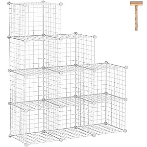 C&AHOME Wire Cube Storage, 9-Cube Organizer Metal, Wire C Grids Storage, Storage Bins Shelf, Modular Bookshelf, Closet Cabinet Ideal for Home, Living Room, Office 36.6”L x 12.4”W x 48.4”H White