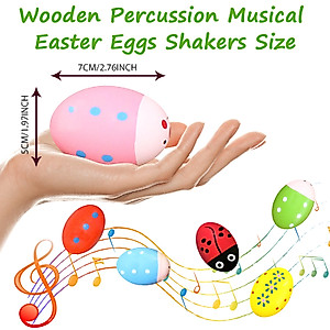 6 Pack Wooden Percussion Musical Easter Eggs Shakers - Colorful Hand-Painted Instruments for Kids, Ideal for Christmas Stocking Stuffers, Birthday Gifts, Easter Day Party Favors, and Spring Crafts