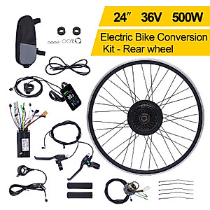 Electric Bicycle Motor Kit 36V 500W 24" Rear Wheel Bike Powerful E-Bike Replacement Set Conversion Kit E-Bike Cycling Hub Conversion Dual Controller with Throttles,5 Gears Adjustable