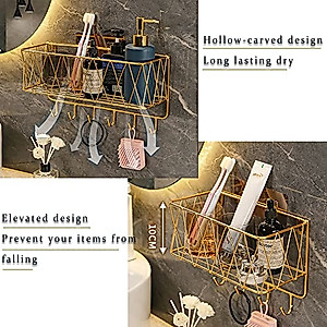 Shower Toilet Caddy Gold Basket Wallet Handing Bathroom Rack Storage Organizer Holder Shelf with Hook, S size