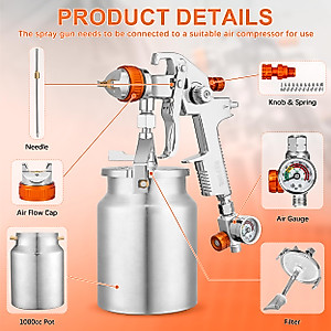 REFINE HVLP Spray Gun, Siphon Air Paint Sprayer Gun with 1.7mm 2mm Nozzle Sets, 1000CC Automotive Paint Gun with Air Regulator, Professional for Car, Furniture, House Painting