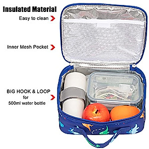 JinBeryl Insulated Lunch Box Bag for Kids Boys, Size for Preschool, Kindergarten, or Travel, Dinosaur Blue