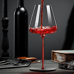 SIYOUKI Shakeable Dancing Wine Glasses crystal Red wine glass,17 Ounce, Hand Blown Italian Style Crystal Burgundy wine glass, Gift-Box for any Occasion (Red)