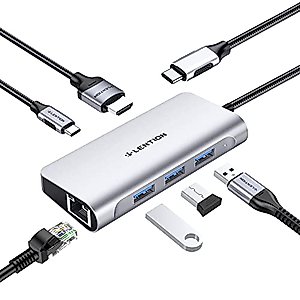 LENTION USB C Hub with 4K HDMI, Gigabit Ethernet, 3 USB 3.0 & Type C Charging for 2023-2016 MacBook Pro, New Mac Air/Surface/Chromebook/Steam Deck, More, Stable Driver Adapter (CB-C65, Silver)