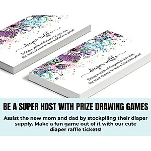 Mermaid Diaper Raffle Tickets, Girls Baby Shower Games for Prizes, Baby Shower Diaper Raffle Invitation Insert Cards, 25 Pack
