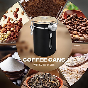 LRYYBTI Coffee Canisters Food Jar Canister Airtight Coffee Bean Storage Container with Scoop Date Tracker & CO2 Release Valve 22Oz Black