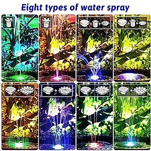 AISITIN 3.5W Solar Fountain with Remote Control, LED Colorful Lights & 3000mAh Battery, Solar Fountain Pump with Bracket and 8 Nozzles, Solar Water Fountain for Bird Bath, Garden, Pond and Outdoor