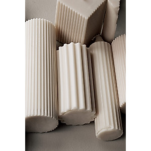 LAWA Roman Tall Ribbed Pillar Candle - Scented Soy Wax Stripped Dinner Candle | Classic Aesthetic Decoration Candle Set | Housewarming Gift | Wedding Event Decor - White (Medium)