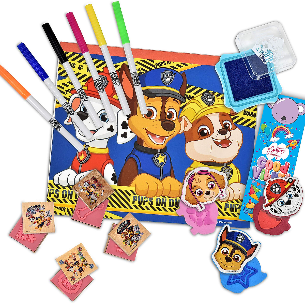 Gift Boutique Paw Patrol Kids Coloring Stamper and Activity Set, Mess Free Craft Kit for Toddlers Boys and Girls, Drawing Art Supplies Included Sketchbook, Bookmark, 3 Foam and 4 Wooden Stampers