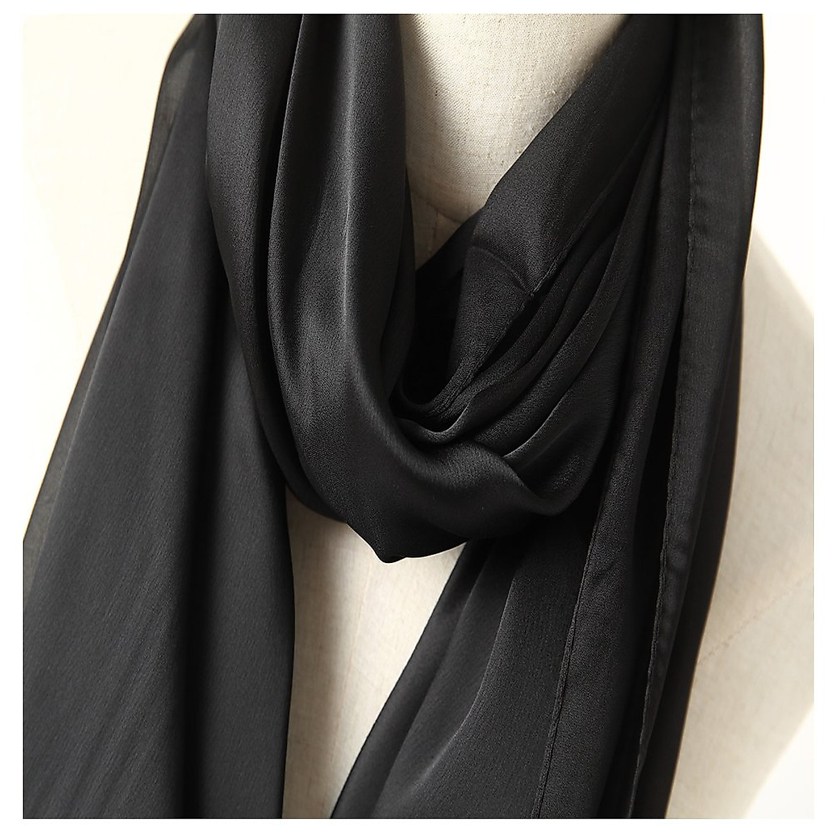 Bellonesc Silk Scarf 100% silk Long Lightweight Sunscreen Shawls for Women (black)