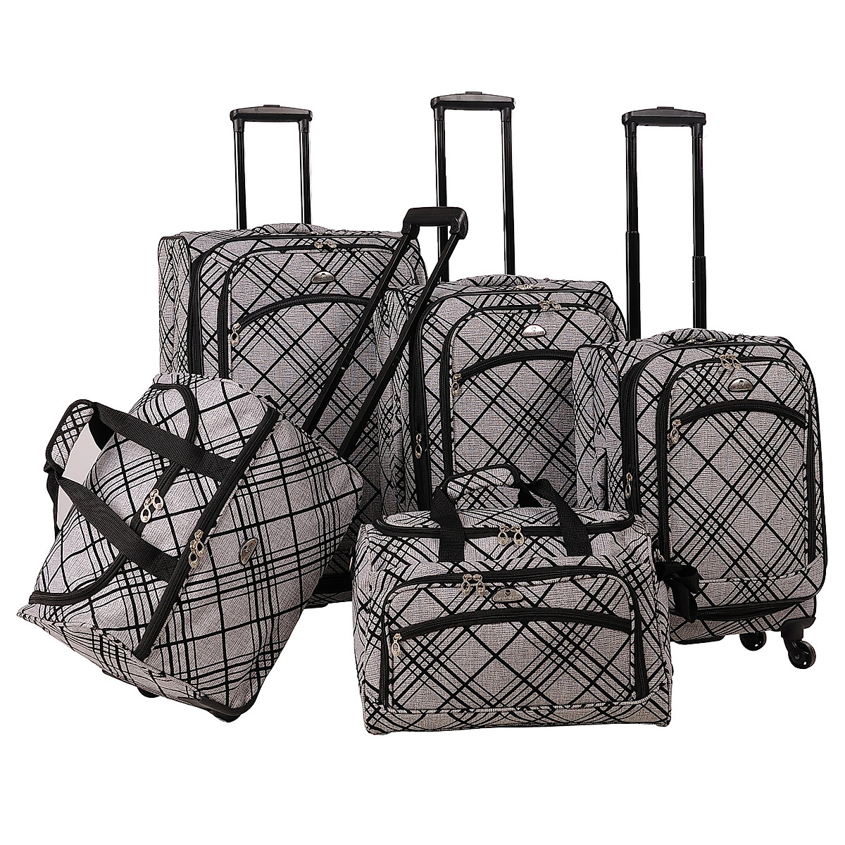 American Flyer Silver Stripes 5-Piece Spinner Luggage Set, Silver, One Size