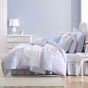 Laura Ashley - Duvet Set, Super Soft & Cozy Bedding, Includes Matching Shams & Bonus Throw Pillow Covers, Luxurious Home Decor (Hope Patchwork Blue, Full/Queen)