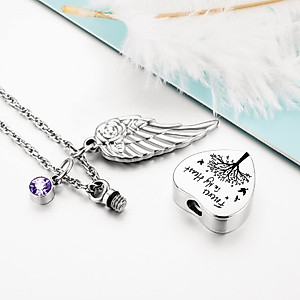 Dletay Heart Urn Necklace for Ashes Cremation Jewelry with 12 Birthstones Stainless Steel Memorial Pendant Ashes Necklace for Loved Ones-Silver