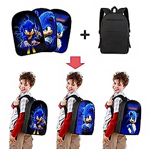 pusakon 17 Inch Cartoon Anime Backpack 3 PCS Replaceable Pattern Casual Backpacks Multifunction Travel Daypack