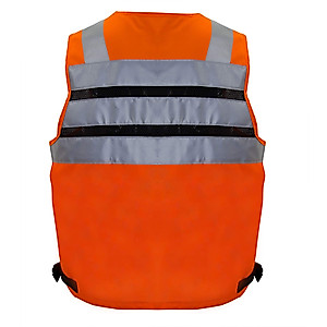 ZUJA 3M Reflective stripes Safety Vest Hi-vis Orange knitted Vest with 10 pockets Bright Construction Workwear for men and women. (Extra Large)