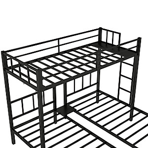 Bellemave Metal Triple Bunk Bed for 3, Twin over Twin&Twin Size Bunk Bed with Built-in Shelf, Can be divided into 3 Separate Beds, for Kids Teens Adults (Black)